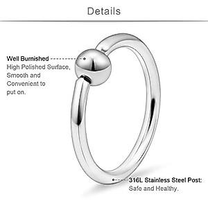 SCERRING 9 Pairs 16G Captive Bead Piercing Ring Stainless Steel Nose Septum Tragus Helix Nipple Lip Eyebrow Hoop Rings 8mm 10mm 12mm Mix Color 1#