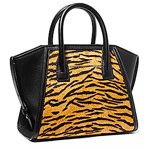 Michael Kors Avril Tiger Print Calf Hair Top Zip Small Satchel, Marigold