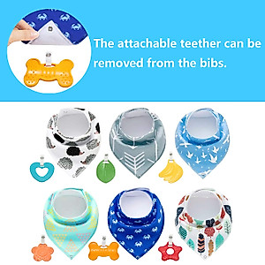 PandaEar Baby Bandana Drool Bibs 6-Pack with Teething Toys, Super Absorbent, 100% Organic Cotton, Neutral Color for Boys & Girls (Neutral)