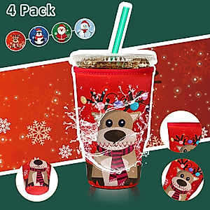Patelai 4 Pieces Christmas Reusable Coffee Sleeve Cup Insulator for 30-32 oz Cold Drinks Beverages and Holder for Most Coffee