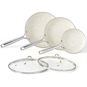 Frying Pan Set with Lids-Beige Nonstick Frying Pan Sets,8 inch,10 inch and 11 inch Skillet Set Egg Omelette Pans,Pan Set for Cooking,Healthy and Non Toxic Kitchen Cooking Set with Stay Cool Handle
