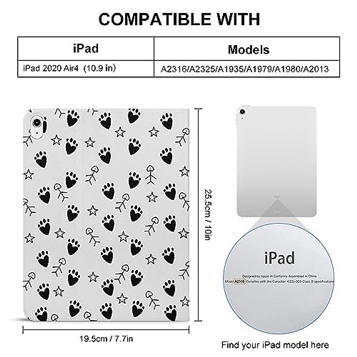 Cat Dog Paw Print Fashion Case for IPAD 2020 AIR 4 （10.9in）, Pen Slot Protective Cover for IPAD 2020 AIR 4 （10.9in）, Convenient Magnetic Stand