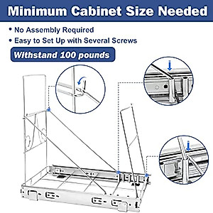 Pull Out Adjustable Under Cabinet Trash Can Pull Out Slider Slide Shelf for Kitchen Sink, Fit for Most 7-11 Gallon Garbage Can - Trash Can Not Included
