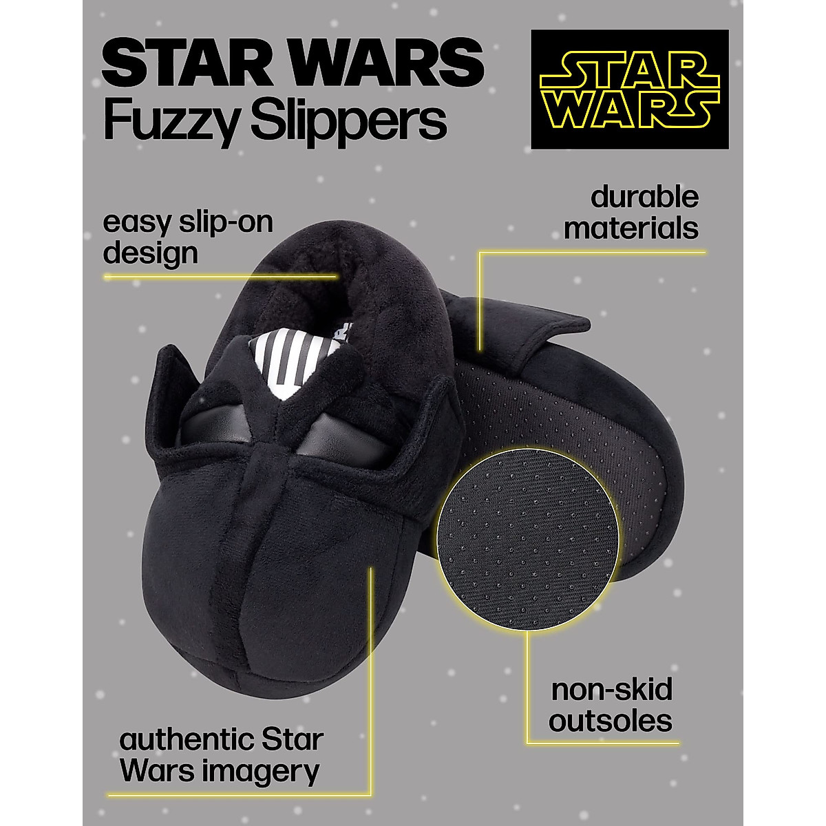 Disney Mandalorian Boys' Star Wars Slippers - 3D Baby Yoda Plush Fuzzy Slippers - Darth Vader Slippers for Boys (Shoe Size 11-5), Size 11-12, Darth Vader
