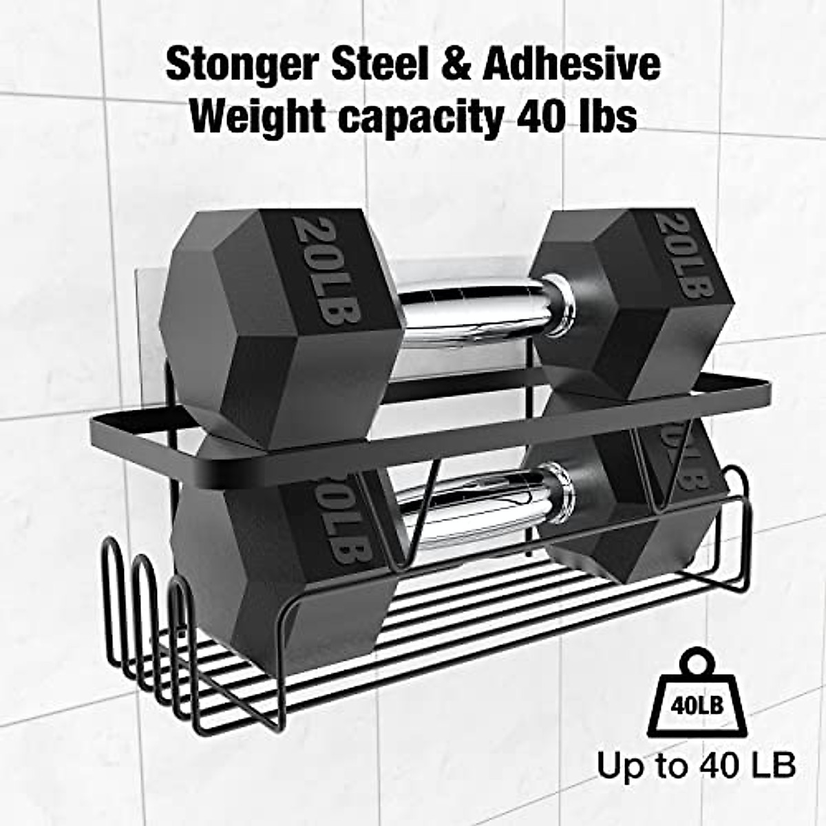 AKTETCN Shower Caddy Basket, Self Adhesive Shower Shelves, Wall Mounted Rustproof Bathroom Shower Organizer, No Drilling Stainless Steel Shower Rack for Bathroom, Toilet, Kitchen, 2 Pack, Black