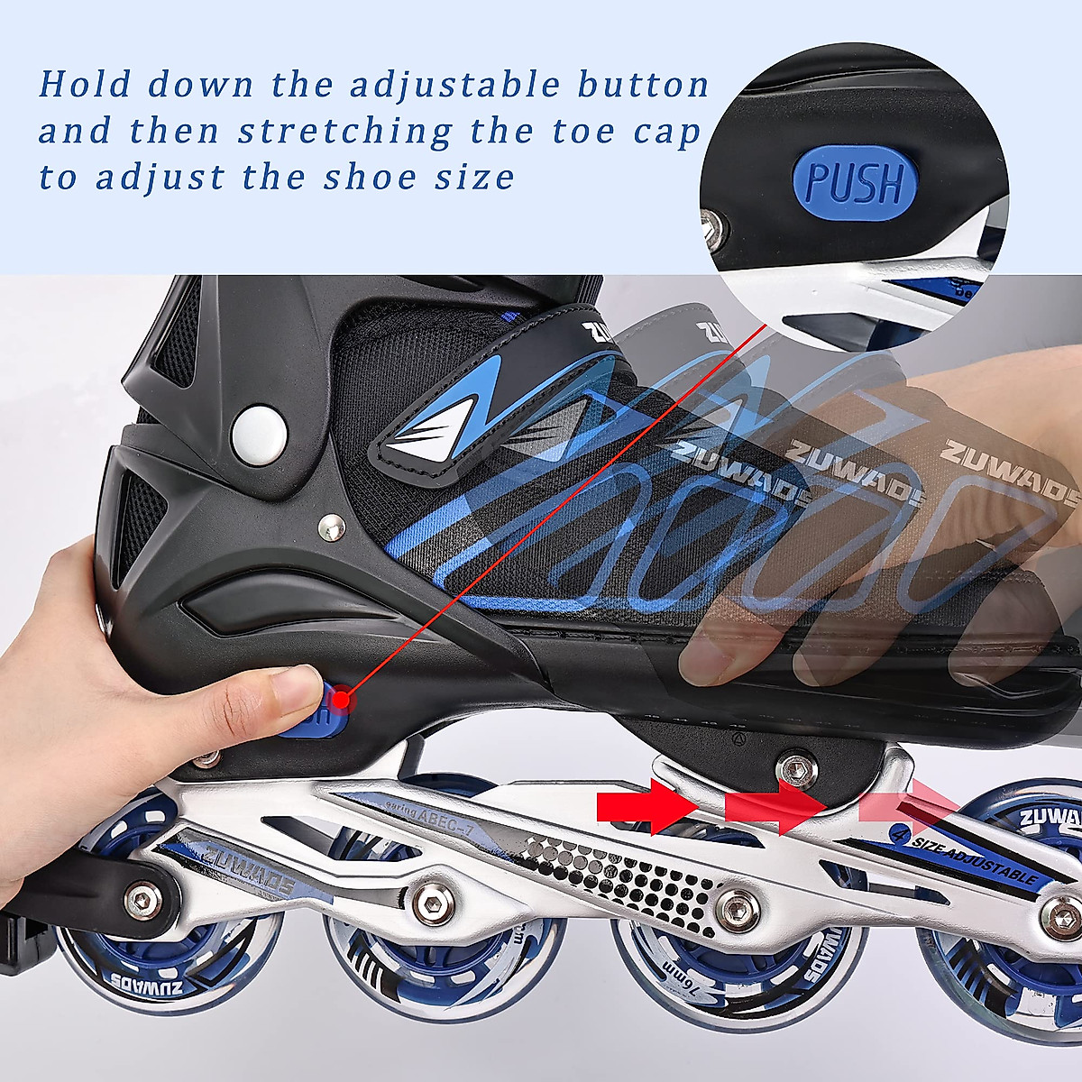 Zuwaos Boys Kids Adjustable Inline Skates for Kids, Beginner Roller Skates for Girls Men and Ladies Outdoor