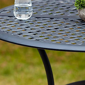 LOKATSE HOME 42.1" Outdoor Round Cast Wrought Iron Patio Metal Dining Table with Umbrella Hole, Steel Frame for Backyard Lawn Balcony Deck, Black