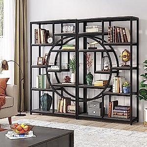 Tribesigns Bookshelf Industrial 5 Tier Etagere Bookcase, Freestanding Tall Bookshelves Display Shelf Storage Organizer with 9-Open Storage Shelf for Living Room, Bedroom (Rustic Gray and Black)