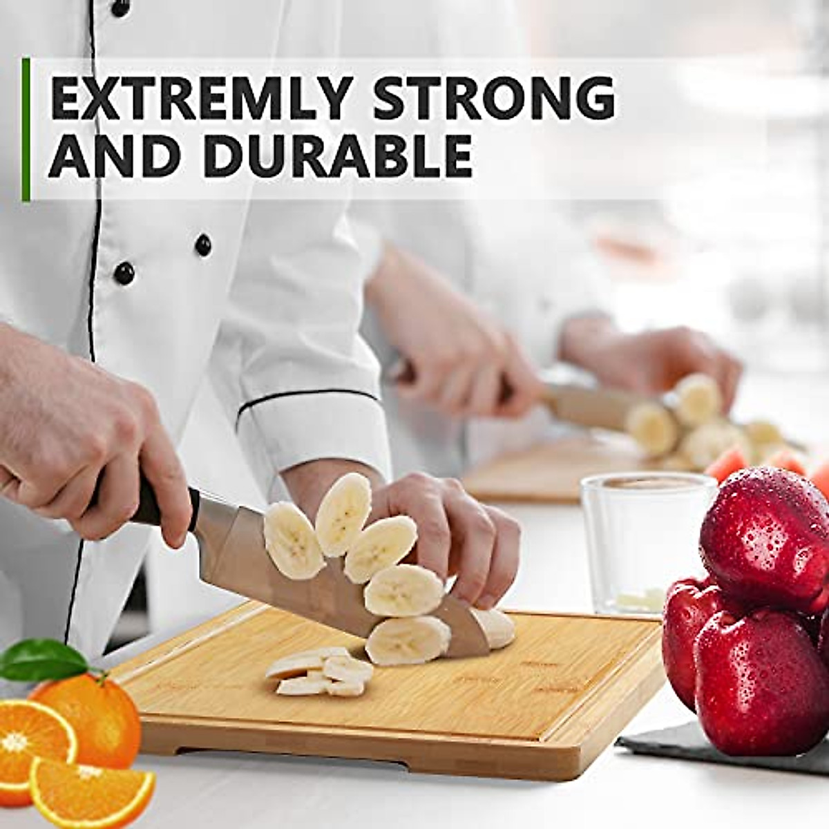 Bamboo Cutting Board for Kitchen, Bamboo Chopping Board with Handle and Juice Groove, Heavy Duty Butcher Block Cutting Board for Meat Cheese and Vegetables, Medium, 15" x 10"