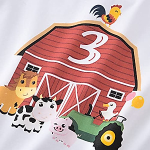 3rd Birthday T-Shirt Baby Boy Toddler Farm Animal Three 3 Years Old B-Day Tee Gift Third Farm Animals Themed Birthday Party Top Tee Cotton T Shirt Printed Short Sleeve White