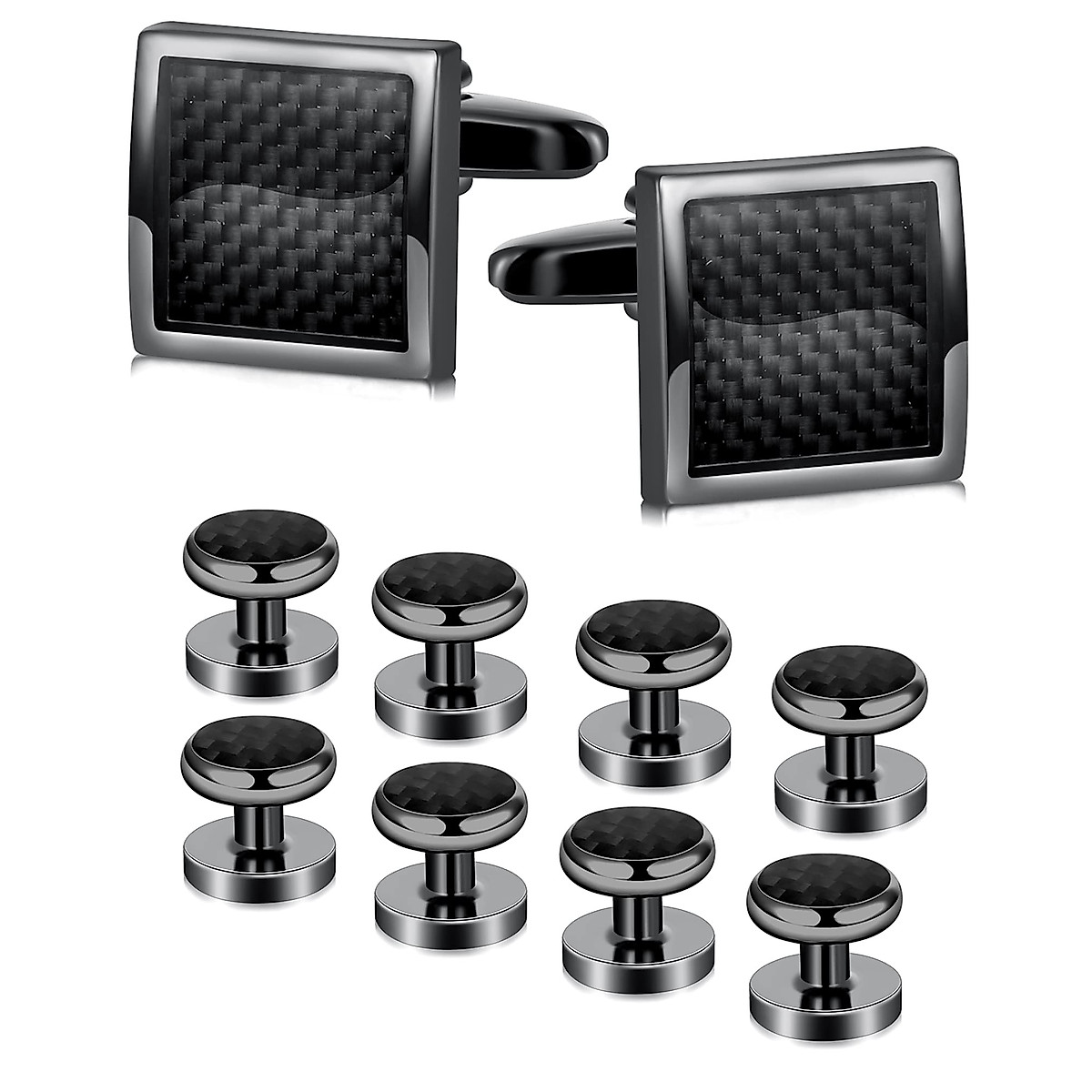 Ofeiyaa 10pcs Square Cufflinks And Shirt Stud Formal Men Classic Cufflinks Tuxedo Buttons Set Black Tone Tuxedo Shirts for Business Wedding