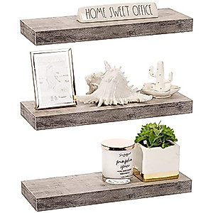 Sorbus Floating Shelf Set — Rustic Wood Hanging Rectangle Wall Shelves — Perfect for Home Décor, Trophy Display, Photo Frames, and More