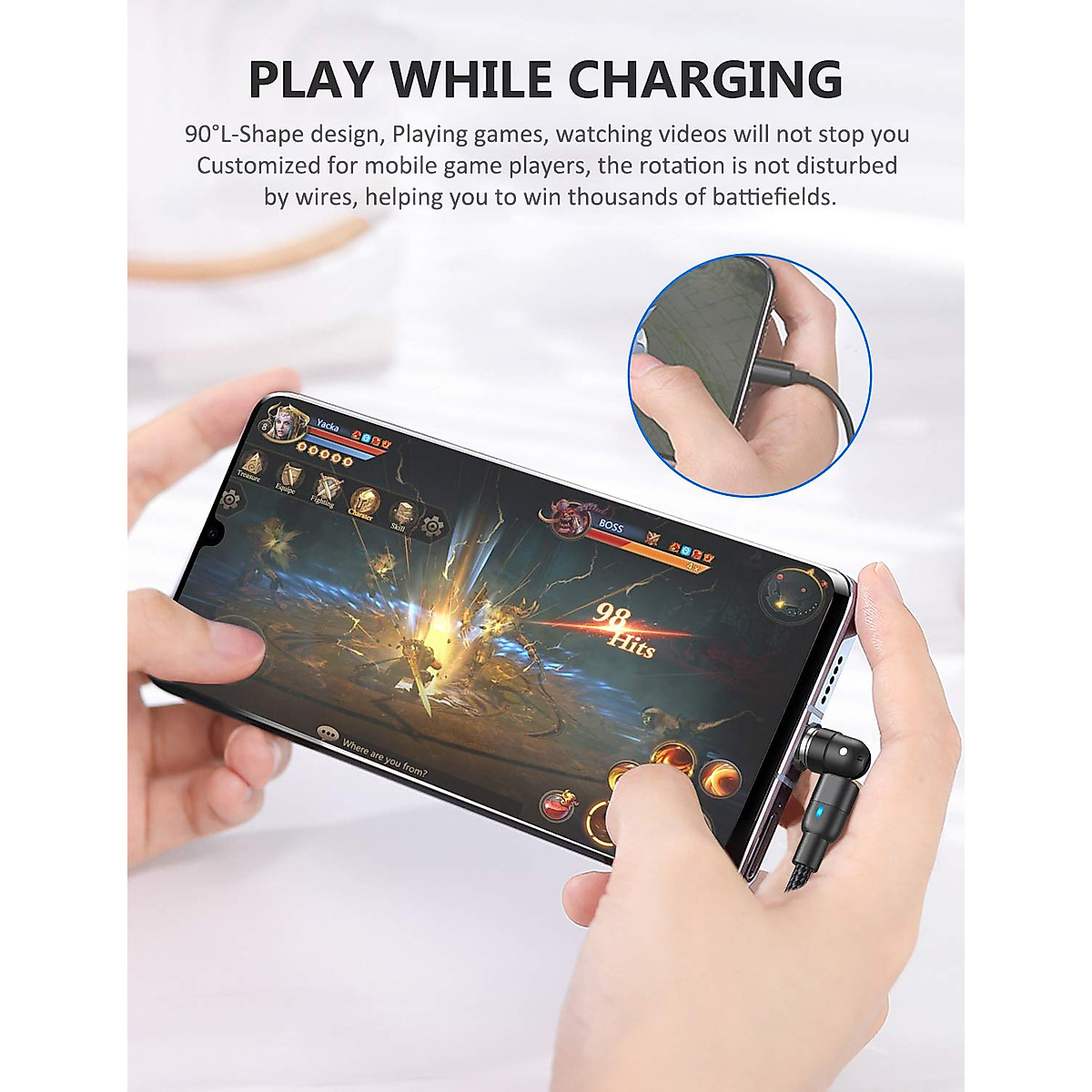 A.S Magnetic Charging Cable, Magnetic Type C Cable Fast Charging Data Sync Magnetic Cable Magnetic Phone Charger for Micro USB, USB C, i-Product Smartphones(3.3ft/3.3ft/6.6ft/6.6ft,Black)