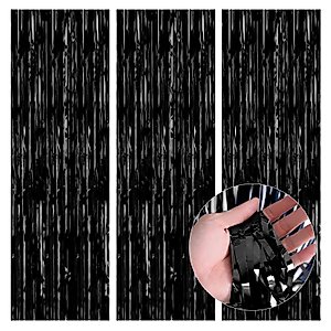 3 Pack Black Halloween decorations,Halloween Party Decorations,3.28 x 9.84 ft Halloween backdrop Curtain Fringe Tinsel Birthday Decor Party Streamers Party Supplies for Wedding Black Party Decorations