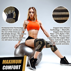 NEENCA Copper Knee Braces for Knee Pain Women & Men - 2 Pack Copper Knee Sleeves Set, Knee Compression Sleeve with Copper Ions Infused Fiber for Sports, Workout, Arthritis Pain, Meniscus Tear. ACE-52