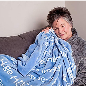 BlankieGram “Hugs” Plush Throw Blanket- Inspired Gift Ideas for The Entire Family, Comfort Gifts, Blue