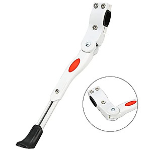 Bicycle Adjustable Aluminum Alloy Bicycle Bike Kickstand Side Support Parking Stand Foot Cycling Wear Resisting Plastic Mat Inside Enhanced Stability(White)