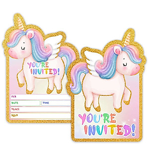30pcs Funny Magical Unicorn Party Invitations with Envelopes for Kids Birthday Baby Shower, Unicorn Themed Party Supplies