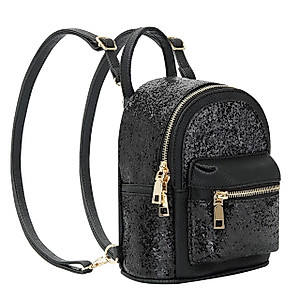 Girls Bling Mini Travel Backpack Kids Children School Bag Satchel Purses Daypack (black rainbow)