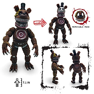 Toysvill Inspired by Five Nights at Freddy Game Action Figures Toys (FNAF) Toy, Set 6 pcs, Height 6in [Nightmare Foxy, Freddy, Bonnie, Fazbear, Chica and Human Security] with Masks