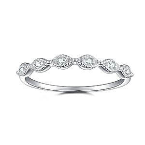BeFab Sterling Silver Half Eternity Band Petite Milgrain Band Marquise & Dot Ring Stacking Thin Band (Silver, 6)
