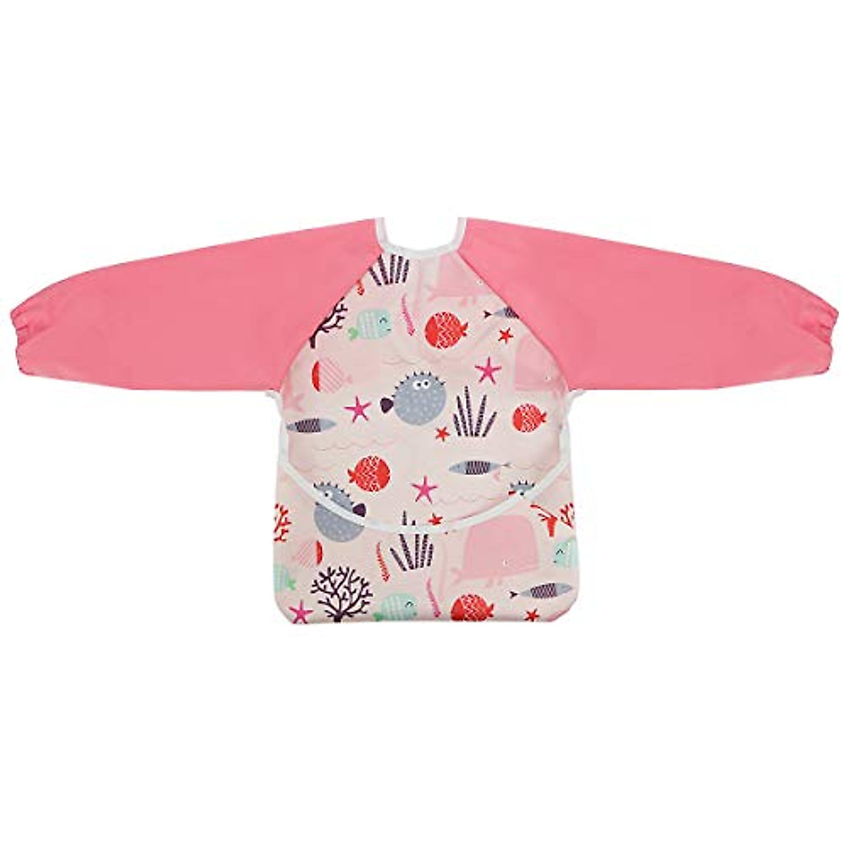 Hi Sprout Infant Toddler Baby Waterproof Sleeved Bib, Bib with Sleeves&Pocket, 6-24 Months (Pink Fish)