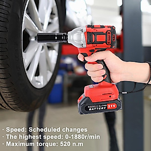 BESUFY Cordless Impact Wrench, Electric Wrench with 2 x 1500mAh Batteries, 21V and 520Nm High Torque, 1/2 Inch Electric Impact Driver, Brushless Motor Electric Impact Wrench for Car Lawn Mower Red