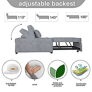 PHOYAL Deck Chair, Sofa Bed Convertible Chair 4 in 1 Multi-Function Folding Ottoman Modern Breathable Linen Guest Bed with Adjustable Sleeper for Small Room Apartment, Grey