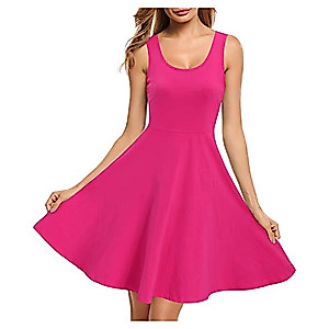 STYLEWORD Women's 2023 Summer Hot Pink Casual Beach Cotton Sundress Fit and Flare Midi Skater Barbie Halloween Dress(Rose,S)