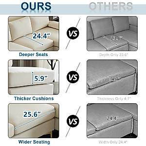 VINGLI 110" Modern U Shaped Sectional Couch with 51"D Double Chaise for Living Room, Beige Deep Seat Sectional Sofa Sets with 5.9" Thickness Seating Padding for Home Furniture,Linen Fabric,Metal Legs