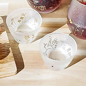 Tomi Label, Japanese Sake Cups, Ochoko, Beautiful Frosted Glass, Gold or Silver Print, Made in Japan, Tomi Glass F-011 (Bird)