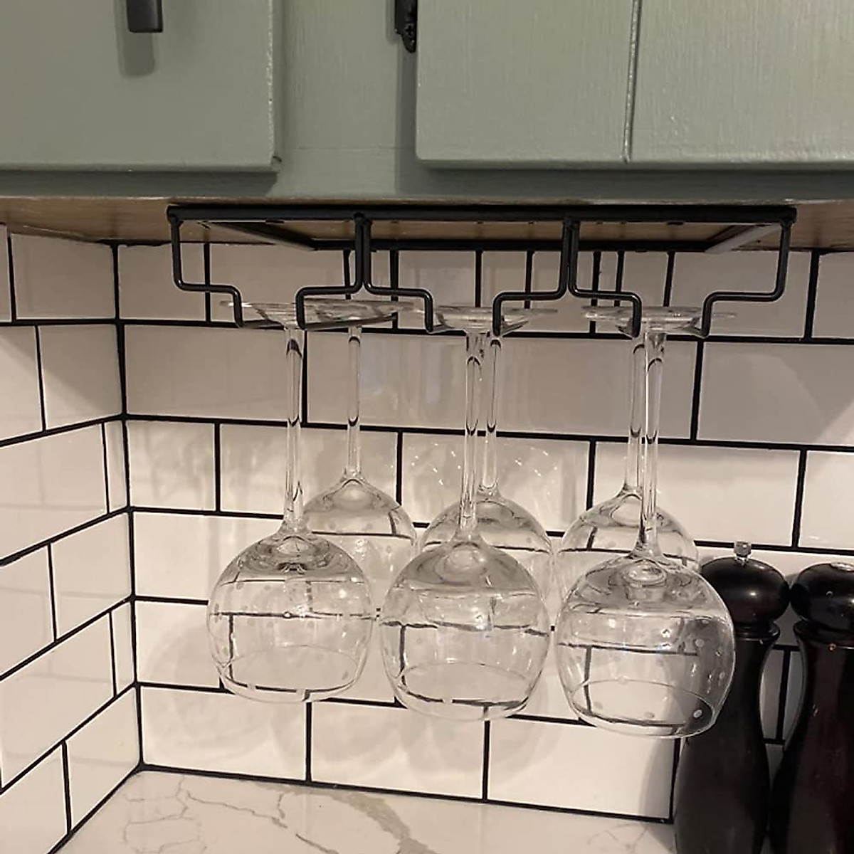 3 Rows Wine Glass Rack Under Cabinet Black Stemware Holder Storage Hanger Metal Organizer for Bar Kitchen Shelf