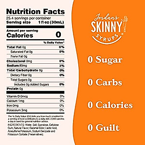 Jordan's Skinny Syrups Sugar Free Coffee Syrup, Salted Caramel Flavor Drink Mix, Zero Calorie Flavoring for Chai Latte, Protein Shake, Food & More, Gluten Free, Keto Friendly, 25.4 Fl Oz, (Pack of 6)