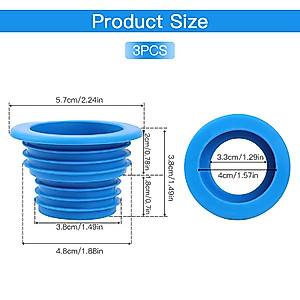 3Pcs Drain Pipe Hose Silicone Plug Sewer Seal Ring for Washing Universal Fit Drain Hose Machine Laundry Room Bathroom Bathtub Kitchen Cleaning Tools(Black White Blue)