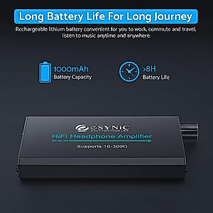 eSynic Professional 16-300Ω Headphone Amplifier Portable Headphone Volume Amplifier Rechargeble Headphone Amp Desktop Amp With 3.5mm Jack & A Two-stage Gain Switch for MP3 MP4 Phones and Computers etc
