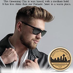 Seattle Pomade Co. Grooming Clay for Hair - USDA Certified, Made With Organic Essential Oils, Wax Based.