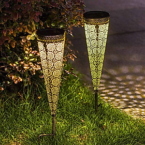 YAOLUU Outdoor Light 2pcs Outdoor Solar Lights, Metal Cone Solar Lights, Outdoor Solar Garden Lights, Projection Lights, Home Garden Decoration Accessories Outdoor Lighting