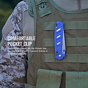 OKNIFE Rubato Pocket Knife, Tanto Style EDC Folding Knife with 154CM Stainless Blade and G10 Handle for Camping Indoor and Outdoor Activities (Blue)