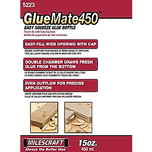 Milescraft 5223 Glue Mate 450-15oz. (450ml) Precision Wood Glue Bottle - Anti-Drip - Dowel and Biscuit Tips Included - Easy Flow Multi-Chamber Design - Ideal for Woodworking