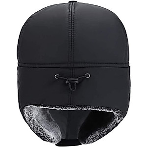 Winter 3 in 1 Thermal Fur Lined Trapper Hat with Ear Flap Full Face Warmer Cover Windproof Insulated Baseball Cap Cycling Motorcycle Snow Ski Hat Headwear (Black)