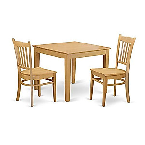 East West Furniture OXGR3-OAK-W Oxford 3 Piece Set Contains a Square Dinner Table and 2 Kitchen Dining Chairs, 36x36 Inch, Oak