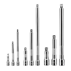 DURATECH Wobble Socket Extension Bar Set, 1/4", 3/8", 1/2" Drive Socket Extension Set, Cr-V Steel, Chrome Plated, Storage Tray Included, 9 PCS
