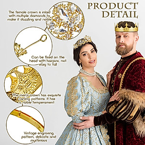Sureio 2 Pcs Antique Royal King Crown for Men Baroque Queen Crown for Halloween Crystal Tiara Prom Party Headband Accessories(Elegant Style)
