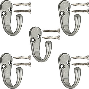Neighbours Lane Towel Hooks for Bathroom Wall Mounted - Satin Nickel Single Prong Wall Hooks for Hanging Coats, Clothes, Bags, Hats, Towels, & More - Pack of 5 Small-Sized Hooks