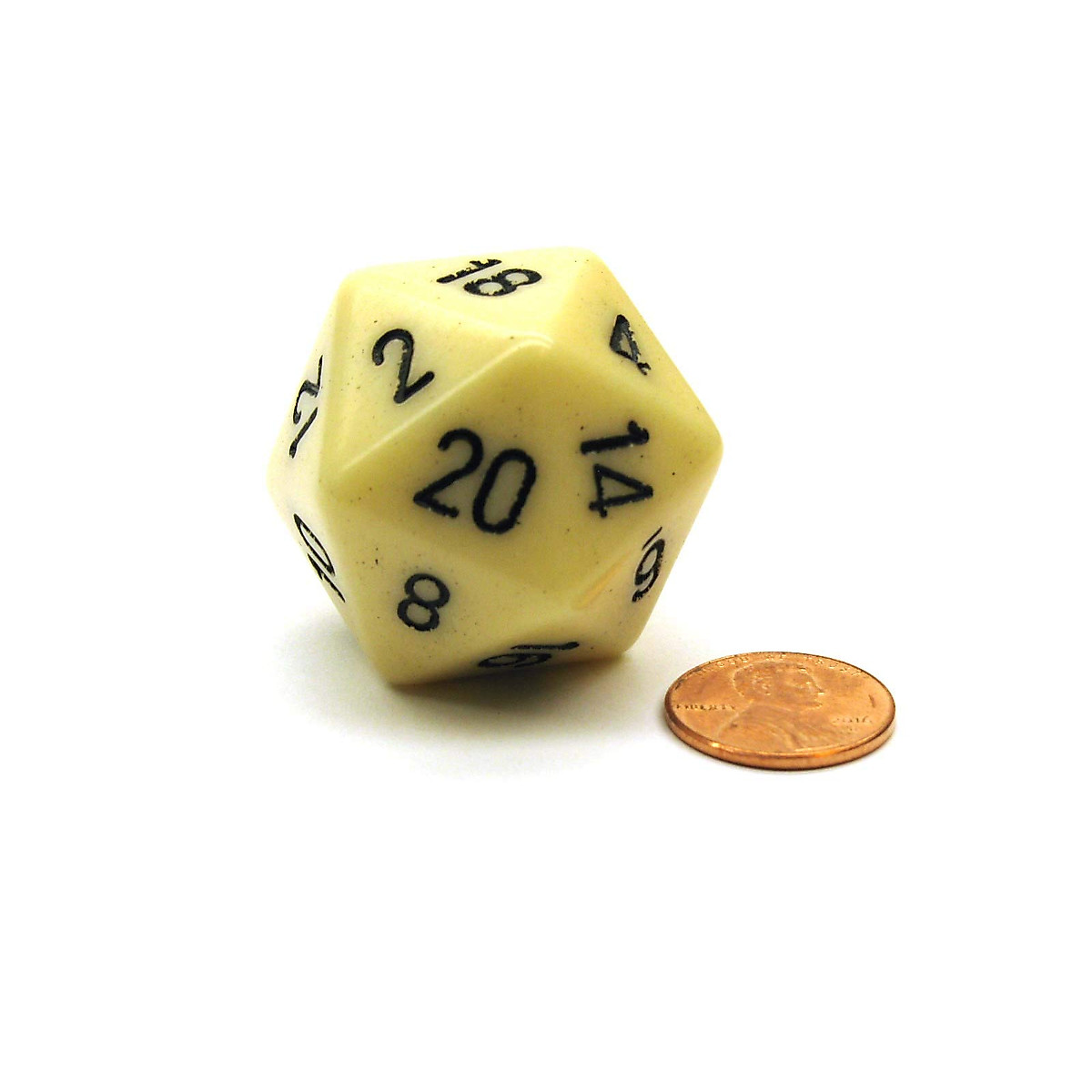 Jumbo d20 Counter - Opaque 34mm Dice: Ivory with Black