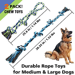 Kwispel Rope Toy for Dogs, 2 Pack Large Dog Rope Toys for Aggressive Chewers, Heavy Duty Dog Toys for Large Medium Breed, Indestructible Tough Rope Chew Toys Tug of War Dog Toy Teeth Cleaning