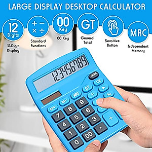 Konohan 8 Pieces 12-Digit Calculator, Solar Basic Desktop Calculator Large Display Electronic Calculators Dual Power Handheld Calculator for Home Office School (Dark Blue)