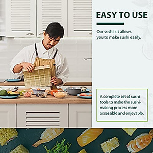 Soeos Beginner Sushi Making Kit, Sushi Making Kit for Beginners with 2 Sushi Rolling Mats, 5 Pairs Chopsticks, 1 Paddle, 1 Spreader, 1 Cotton Bag, Sushi Making Kit Gift Set, Sushi Maker Kit
