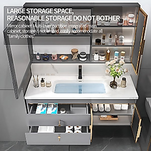 ZGNBSD Floating Bathroom Vanity with Sink - Modern Bathroom Vanity Contains Smart LED Defog Mirror | Solid Wood Freestanding Bathroom Vanity (White, 24'')