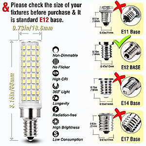 ALIDE E12 100w Replacement LED Candelabra Bulbs C7,6000K Daylight Bright Cool White,1200 Lumen T6 E12 10W LED Chandelier Light Bulbs for Ceiling Fan Pendant Lighting Salt Lamp,Non-dimmable,5 Pack